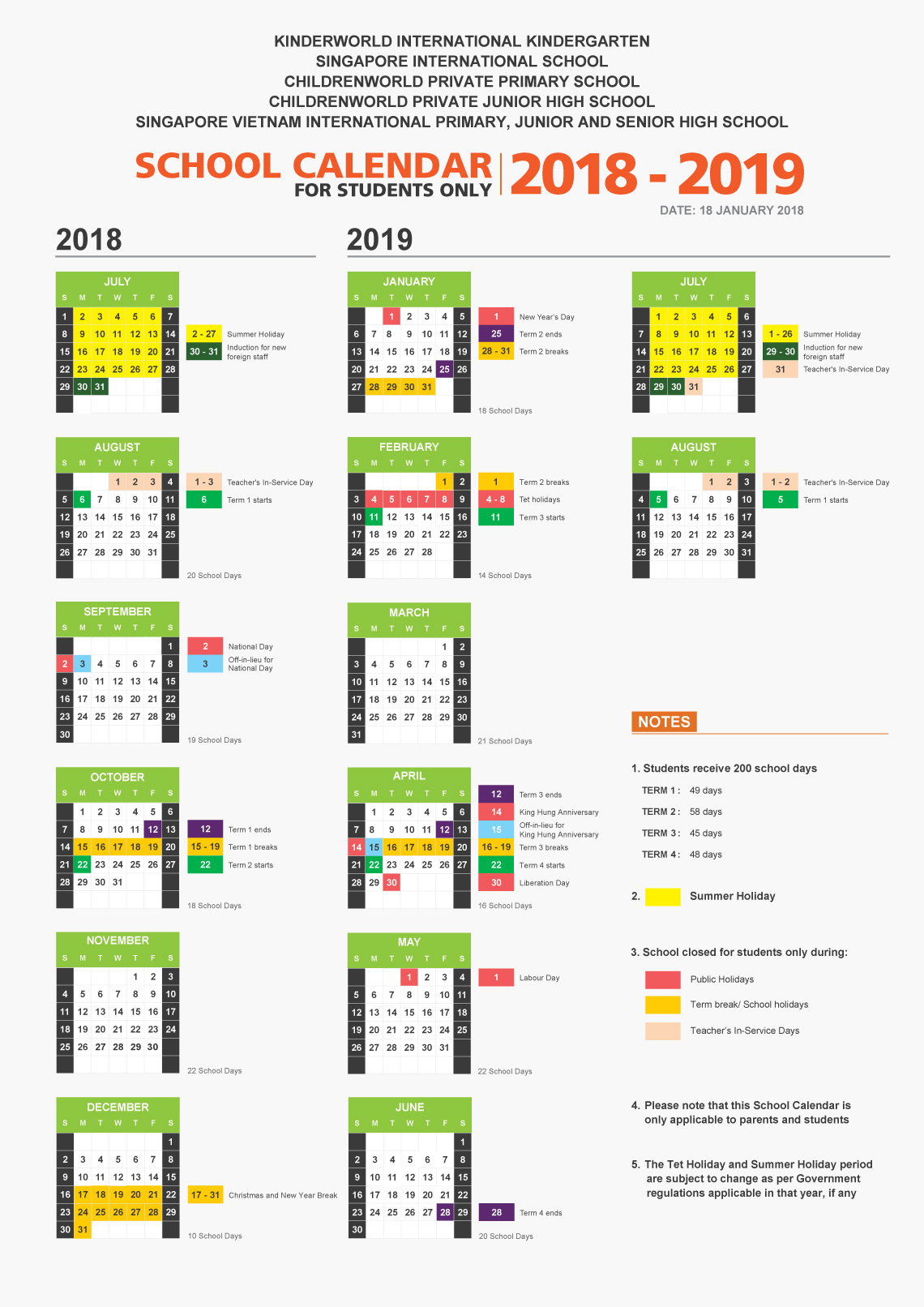 School calendar - KinderWorld International Kindergarten